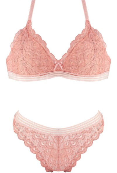 Ifondi Desteksiz Şeritli Bralet Sütyen Takım Pudra
