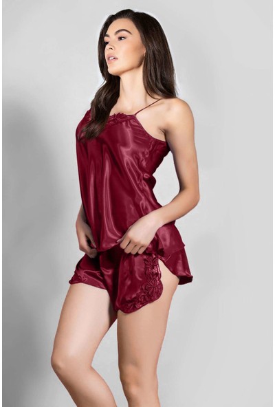 Ifondi Şortlu Saten Gecelik Takım Bordo Ifondi Şortlu Saten Gecelik Takım Bordo