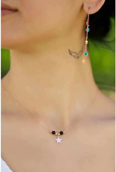 Kadın Yıldız Kolye Küpe 925 Ayar Gümüş Set