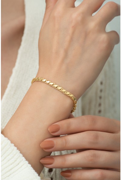 Kadın Pul Zincir Altın Kaplama 925 Ayar Gümüş Bileklik