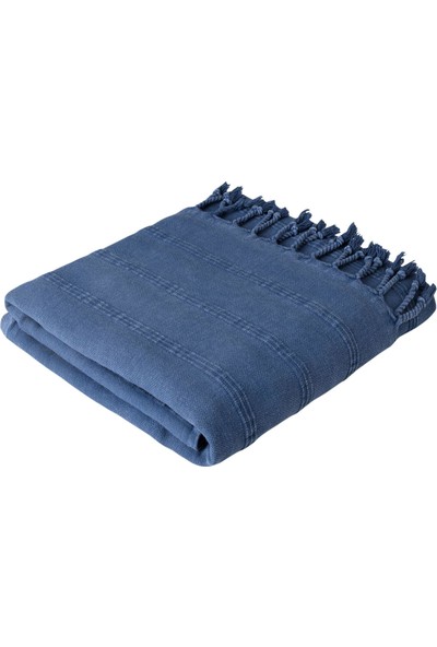 Trimita Peştamal Plaj Havlusu 90X170 cm Kot Mavisi Taşlanmış Yumuşak Doku Pamuk