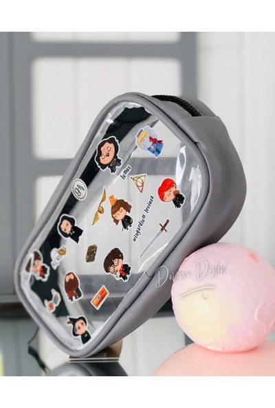 Derin Düşler Hp Tasarımlı Şeffaf Gri Kalemlik ve El Çantası