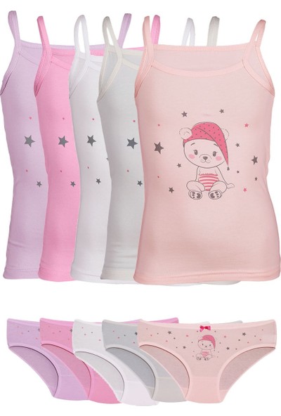 Onurel 5'li Kız Çocuk Karışık Renk Ayı Desen Atlet-Külot Takım Onurel 5'li Kız Çocuk Karışık Renk Ayı Desen Atlet-Külot Takım