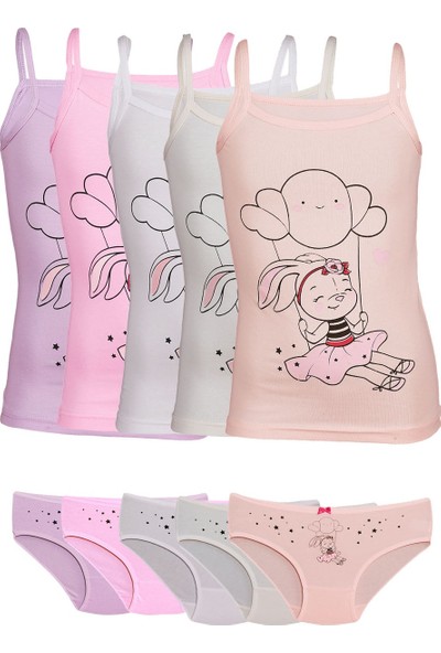 Onurel 5'li Kız Çocuk Karışık Renk Tavşan Desen Atlet-Külot Takım Onurel 5'li Kız Çocuk Karışık Renk Tavşan Desen Atlet-Külot Takım