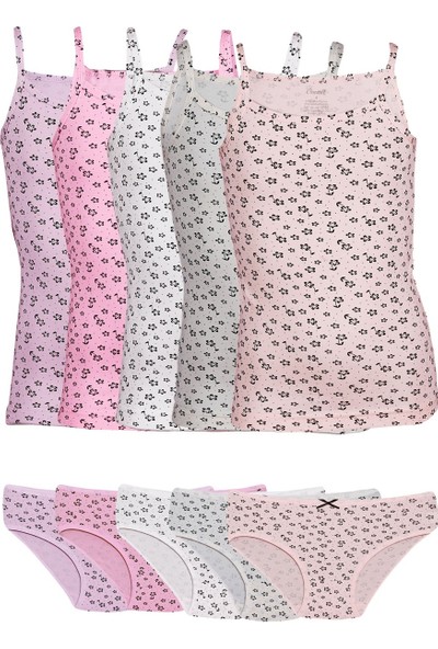 Onurel 5'li Kız Çocuk Çiçek Desen Likralı Atlet-Külot Takım Onurel 5'li Kız Çocuk Çiçek Desen Likralı Atlet-Külot Takım