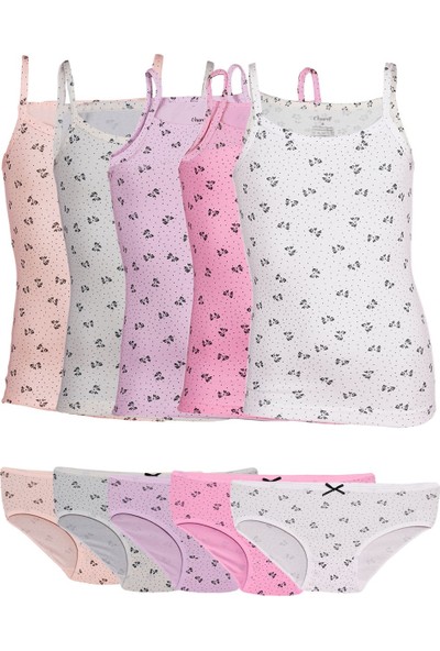 Onurel 5'li Kız Çocuk Fiyonk Desen Likralı Atlet-Külot Takım Onurel 5'li Kız Çocuk Fiyonk Desen Likralı Atlet-Külot Takım