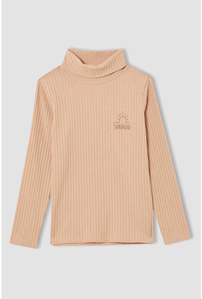 DeFacto Kız Çocuk Balıkçı Yaka Fitilli Yumuşak Tüylü Isı Yalıtımlı Warmtech Uzun Kollu Tişört V8867A621WN