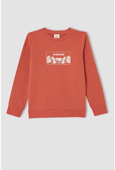DeFacto Erkek Çocuk Regular Fit Slogan Sırt Baskılı Bisiklet Yaka Sweatshirt W1122A621WN