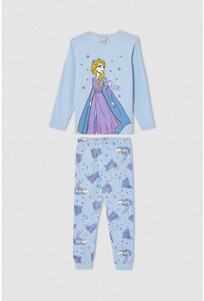 DeFacto Kız Çocuk Frozen Lisanslı Pamuklu Uzun Kollu Pijama Takımı W2358A621AU