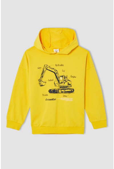 DeFacto Erkek Çocuk Relax İş Makinası Baskılı Kapüşonlu Sweatshirt V9759A621WN DeFacto Erkek Çocuk Relax İş Makinası Baskılı Kapüşonlu Sweatshirt V9759A621WN
