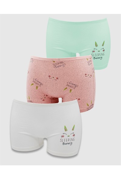 Öts Kız Çocuk 3'lü Likralı Boxer Renkli