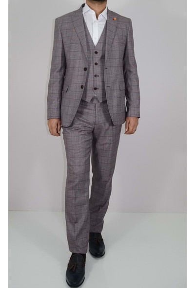 Suitmen K-03509 Yelekli Ekoseli Erkek Takım Elbise-G.kurusu-46 Suitmen K-03509 Yelekli Ekoseli Erkek Takım Elbise-G.kurusu-46