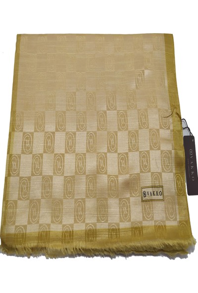 Vakko Damalı Degrede Kadın Açık Hardal Sarısı Ipek Şal