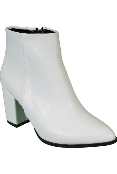 Yaz Kış Ayakkabı Yazkış Kadın Siyah Beyaz Cilt 8cm Fermuarlı Sivri Burun Klasik Bot Yaz Kış Ayakkabı Yazkış Kadın Siyah Beyaz Cilt 8cm Fermuarlı Sivri Burun Klasik Bot