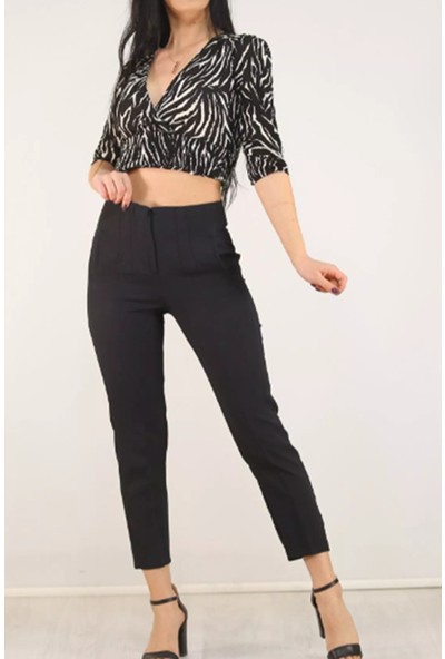 Mf Wearr Önü Pensli Kadın Pantolon Siyah