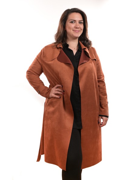 Işıltı fashion Taba Renkli Beli Kuşaklı Süet Büyük Beden Kadın Trenckot Işıltı fashion Taba Renkli Beli Kuşaklı Süet Büyük Beden Kadın Trenckot
