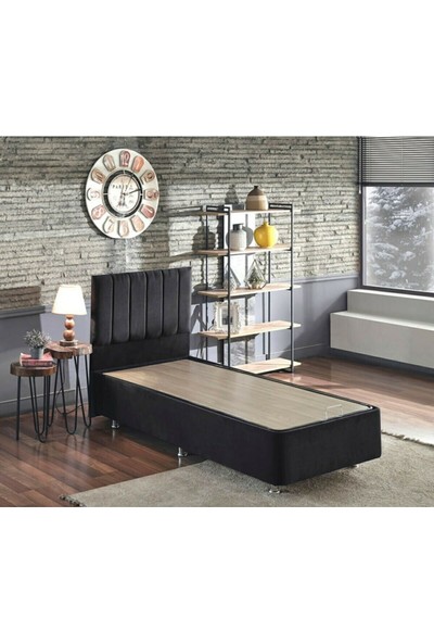 Evimde Baza ve Başlık Seti 90 x 190 cm Tek Kişilik Antrasit Gri Kumaş