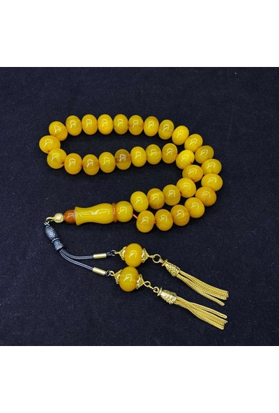 İzmur Tesbih Çubuk Malzeme Usta Işi Püsküllü Basık Teker Model Sıkma Kehribar Tesbih