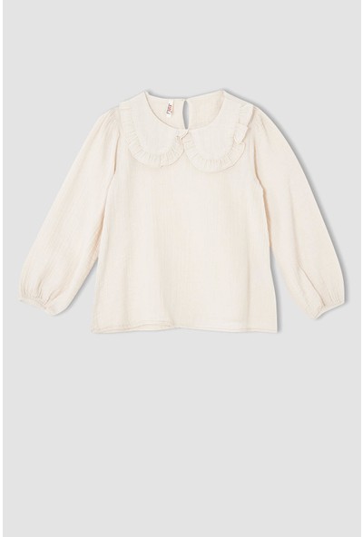 DeFacto Kız Çocuk Regular Fit Geniş Yakalı Uzun Kollu Bluz V7127A621AU