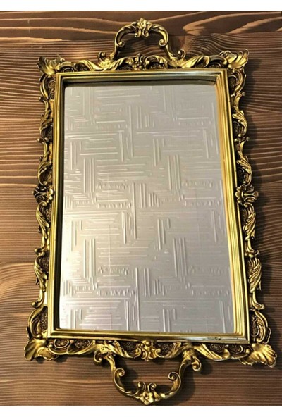 Panayır Dikdörtgen Aynalı Gold Gül Işlemeli Polyester Söz Nişan Kına Dekoratif Sunum Tepsisi  Panayır Dikdörtgen Aynalı Gold Gül Işlemeli Polyester Söz Nişan Kına Dekoratif Sunum Tepsisi