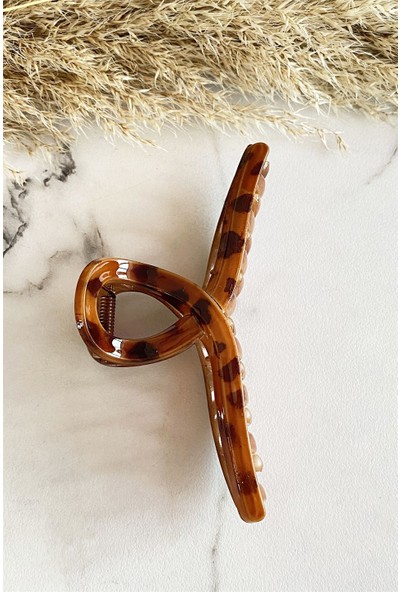 Takıştır Koyu Kahverengi Leopar Desenli Mandal Toka