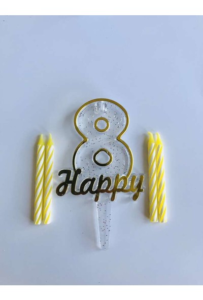 Parti Dünyası 8 Yaş Altın Renk Happy Yazılı Mum
