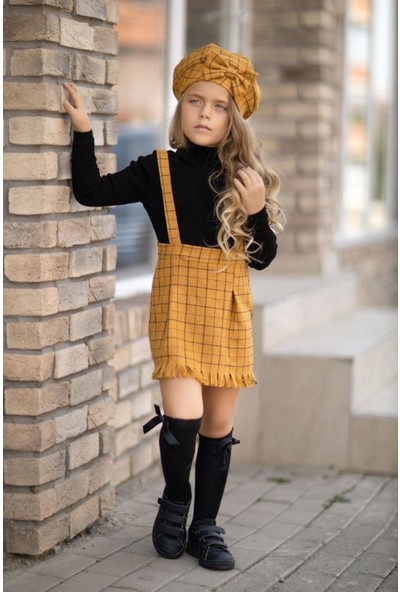 Riccotarz Kız Çocuk Etek Ucu Püsküllü Hardal Salopet Takım