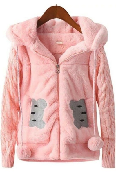 Riccotarz Kız Çocuk Ayıcıklı Pembe Peluş Ceket