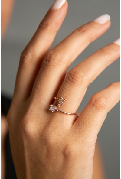 Elika Silver Kadın F Harf 925 Ayar Gümüş Yüzük