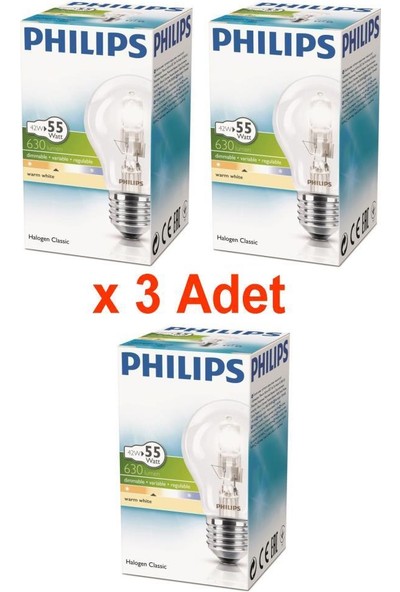 Philips 42W (55W) Dimlenebilir Halojen Ampul 2800K Sarı E27