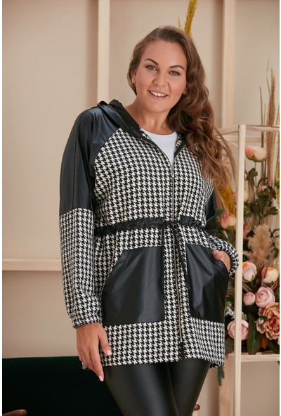 Rmg Omuz Deri Detaylı Büyük Beden Kazayağı Ceket