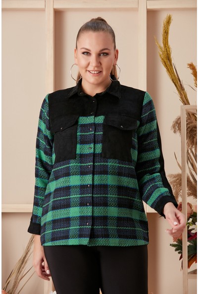 Rmg Süet Garnili Ekose Büyük Beden Yeşil Gömlek Rmg Süet Garnili Ekose Büyük Beden Yeşil Gömlek