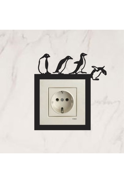 Şehrin Hediyecisi Penguenli Çocuk Odası Ahşap Dekoratif Priz Çerçevesi