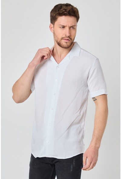 Gavazzi Beyaz Erkek Dökümlü Regular Fit Apaş Yaka Kısa Kollu Yazlık Viskon Gömlek Gavazzi Beyaz Erkek Dökümlü Regular Fit Apaş Yaka Kısa Kollu Yazlık Viskon Gömlek