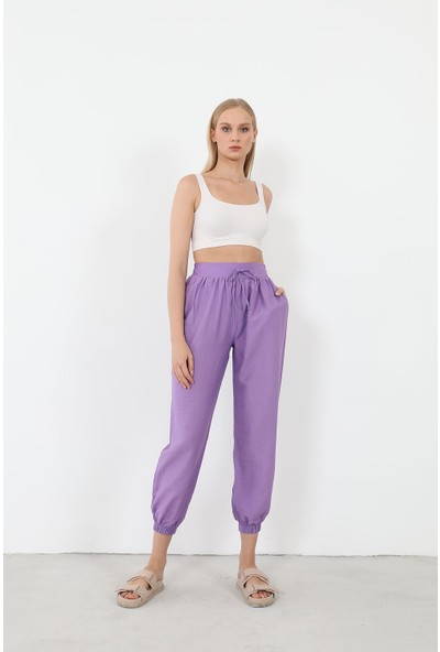 Foremia Keten Salaş Pantolon-Mor