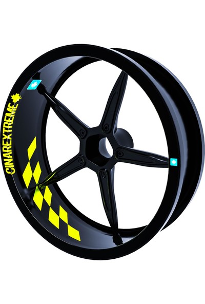 Çınar Extreme Gp Flag Damalı Floresan Sarı Iç Jant Şeridi Sticker Çınar Extreme