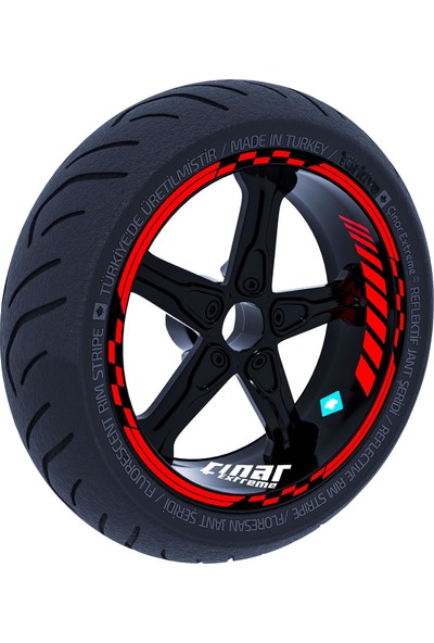 Çınar Extreme Bayrak Kırmızı Moto Gp Iç Dış Jant Şeridi Takım Sticker Çınar Extreme