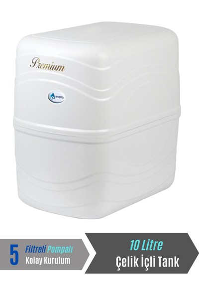 Evora Kapalı Kasa 5 Filtreli Pompalı 10 Lt. Çelik Içli Tanklı Su Arıtma Cihazı