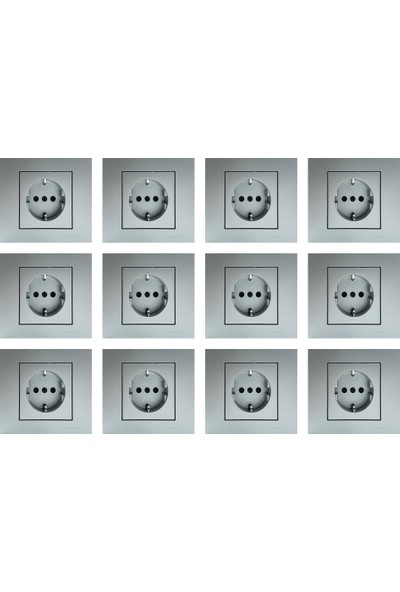 Ovivo Grano Gümüş Topraklı Priz Çerçeveli 12 ADET