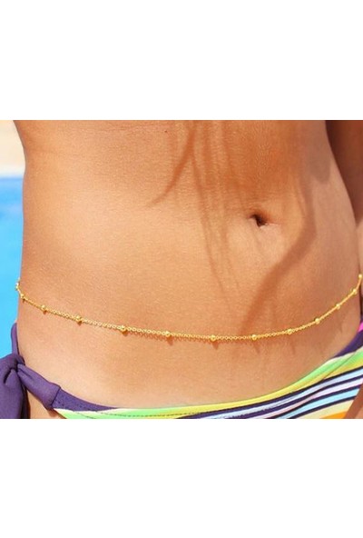 X-lady Accessories Top Boncuklu Bel Zinciri Gold Renk