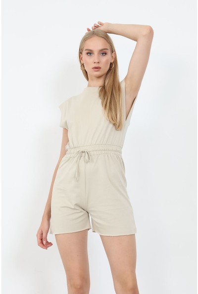 Foremia Sırt Detay Şort Tulum-Taş