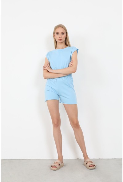 Foremia Sırt Detay Şort Tulum-Mavi
