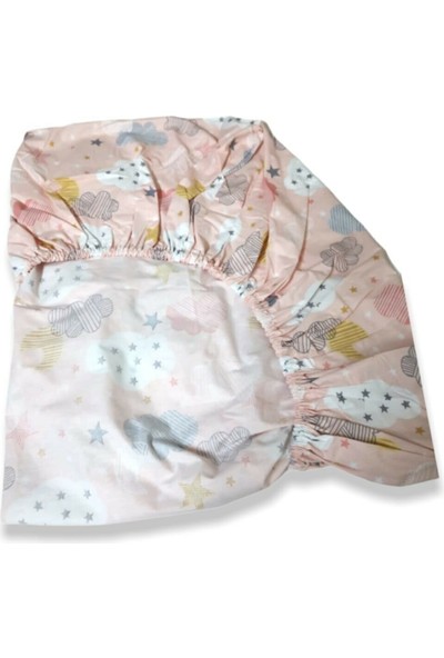 Bebek Özel % 100 Pamuklu Bebek ve Çocuk Lastikli Çarşaf Somon Bulutlu 70 x 110 cm