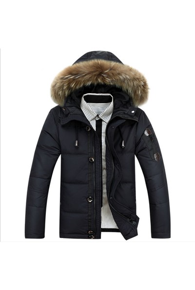 Guanghao Erkek Yeni Kapüşonlu Erkek Aşağı Ceket Rahat Kalınlaşan Erkek Aşağı Ceket(Siyah) (Yurt Dışından)