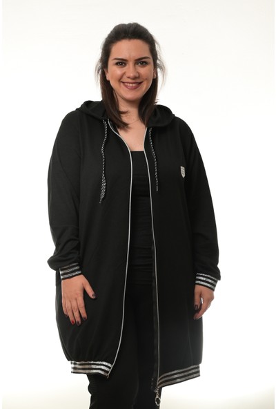 Işıltı fashion Siyah Renkli Boydan Fermuarlı Kapüşonlu Oversize Kadın Büyük Beden Sweatshirt Işıltı fashion Siyah Renkli Boydan Fermuarlı Kapüşonlu Oversize Kadın Büyük Beden Sweatshirt