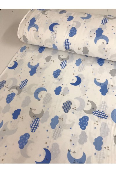 Pamuklu Bebek ve Çocuk Lastikli Çarşaf Mavi Tatlı Bulutlar 60X120
