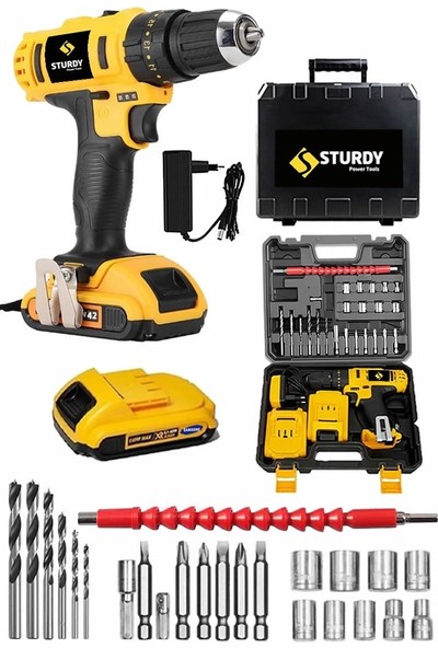 Sturdy 46VF 5MAh Lıon Çift Akülü NEW SERİ Darbeli Turbo Şarjlı vidalama Matkap 27 Parça Uç Setli Sturdy 46VF 5MAh Lıon Çift Akülü NEW SERİ Darbeli Turbo Şarjlı vidalama Matkap 27 Parça Uç Setli