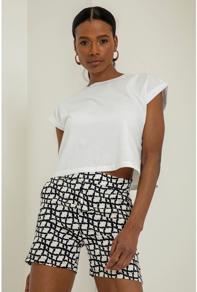 Foremia Desenli Atlas Şort-Siyah