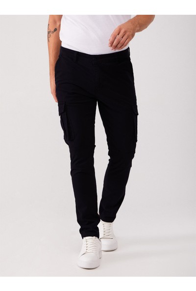 Siyah Kargo Cep Erkek Pantolon - Slım Fıt Siyah Kargo Cep Erkek Pantolon - Slım Fıt