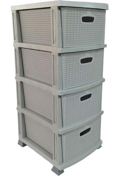 Romanoset Plastik Örgü Desenli Gri Plastik Sebzelik 4 Çekmeceli Komidin